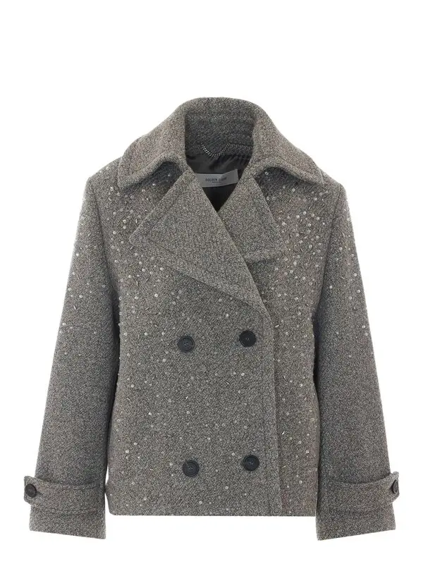 GOLDEN GOOSE Mini Cropped Wool Jacket With Notched Lapels - Grey