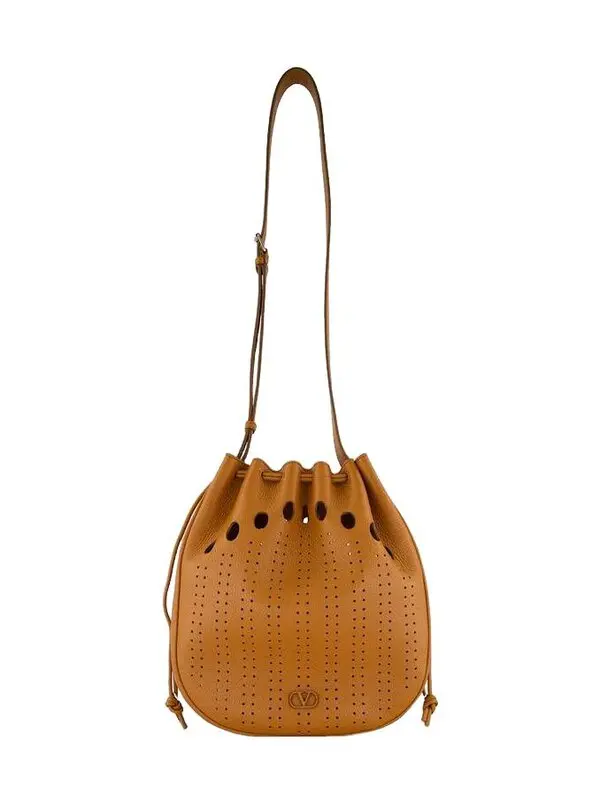 Valentino Garavani Calf Leather Drawstring Satchel Bag - Cuoio