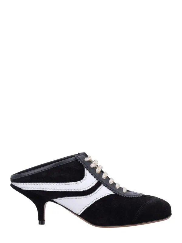 Dries Van Noten Leather Lace-up Kitten Heel Mule - Nero