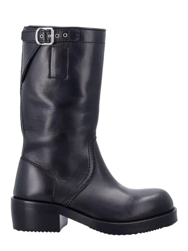Dries Van Noten Leather Mid-calf Boot With Buckle Strap - Nero