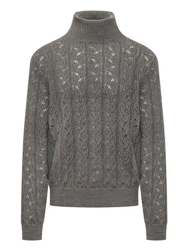 AMARANTO Turtleneck Knit Sweater - Alluminio