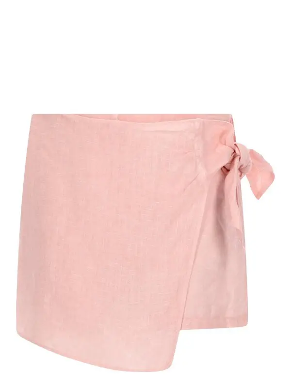 120% Lino Linen Wrap Mini Skirt - Pink