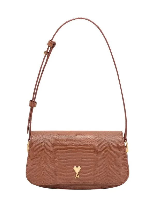 AMI Paris Leather Shoulder Handbag - Cognac