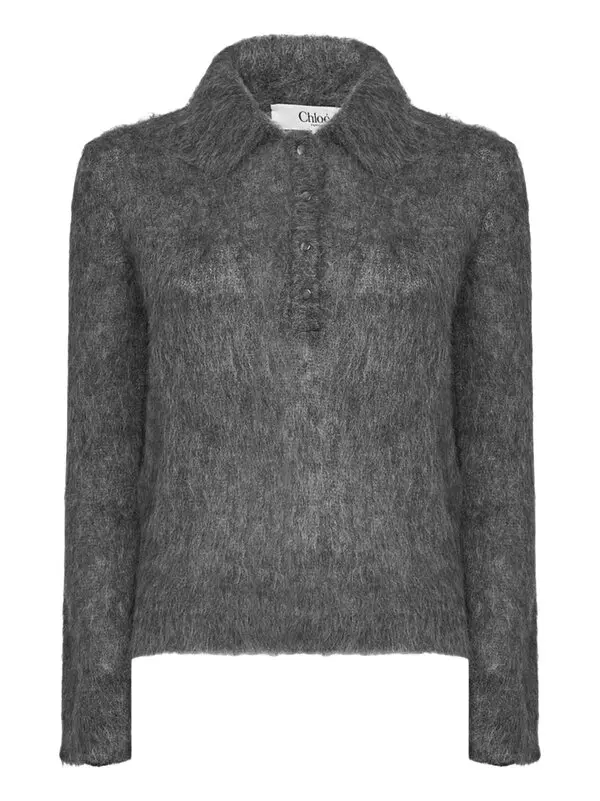 Chloé Alpaca-blend Brushed Polo Shirt For - Grey