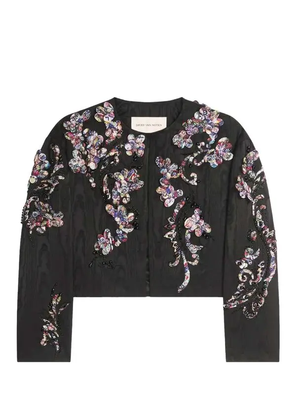 Dries Van Noten Embroidered Moiré Jacket - Black