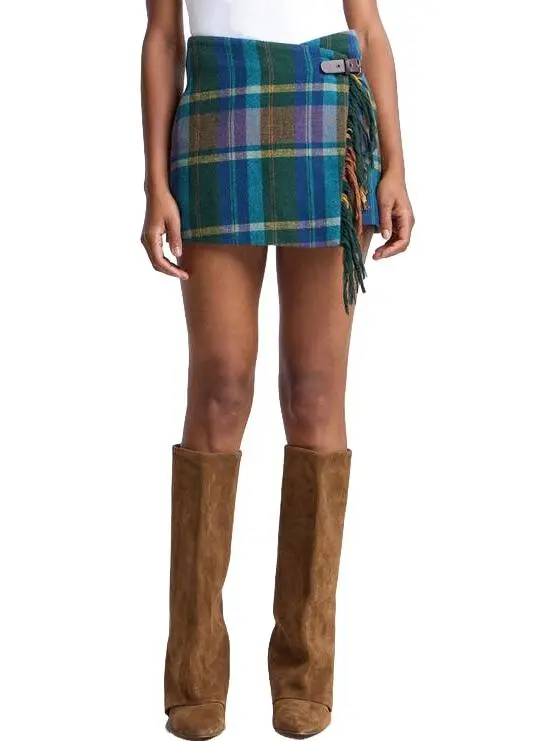Avec Les Filles Asymmetric Wrap Miniskirt - Green Multi