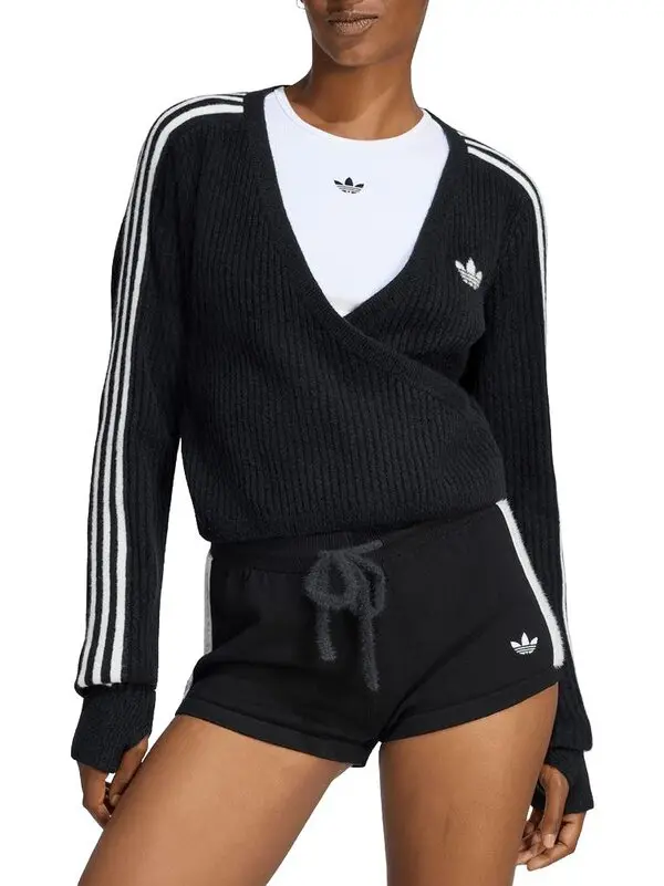 ADIDAS ORIGINALS Rib Surplice Cardigan - Black