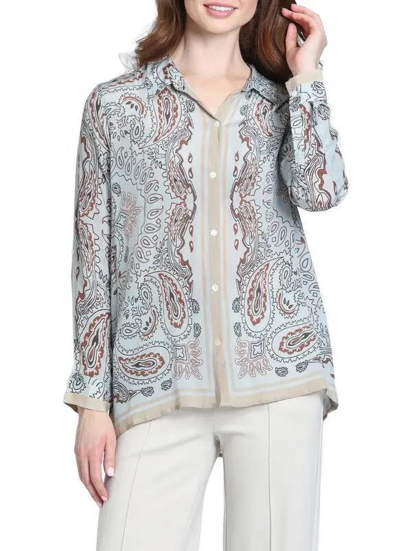 APNY Print Roll-tab Sleeve Shirt - Sky Blue/walnut