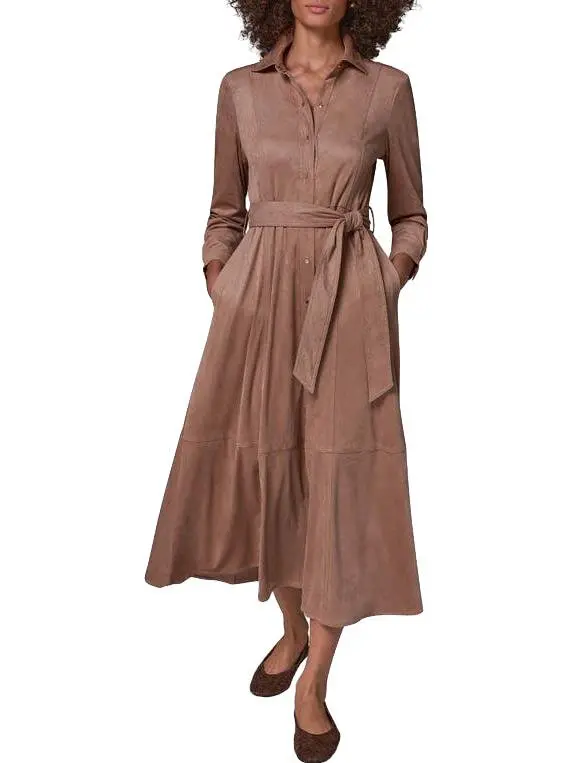 Donna Karan New York Belted Microsuede Snap Front Duster Dress - Camel