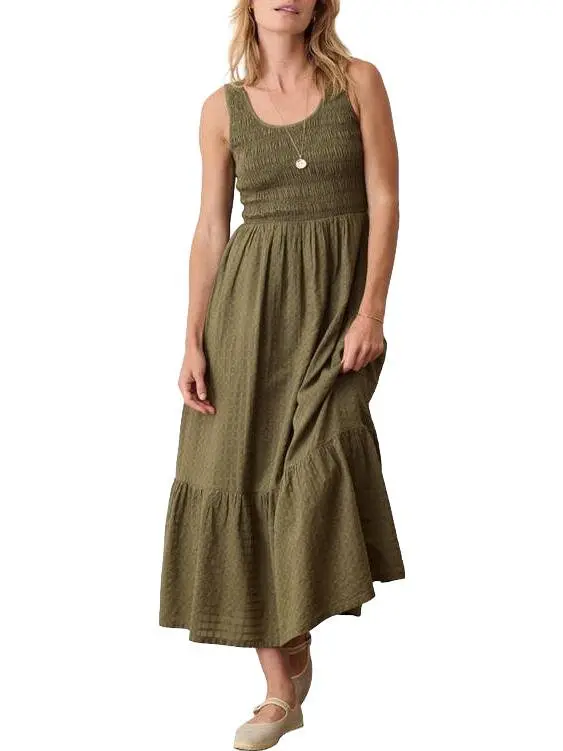 Marine Layer Tessa Smocked Cotton Midi Dress - Olive