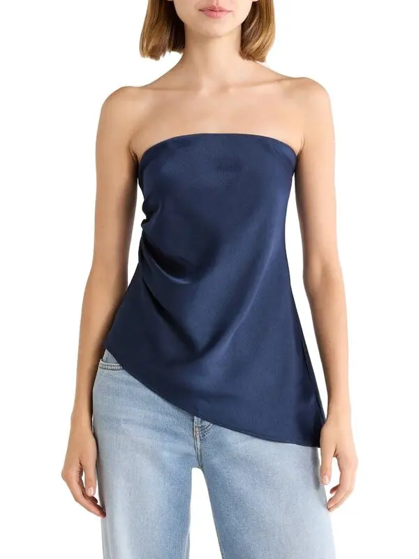 WAYF Vienna Strapless Top - Navy