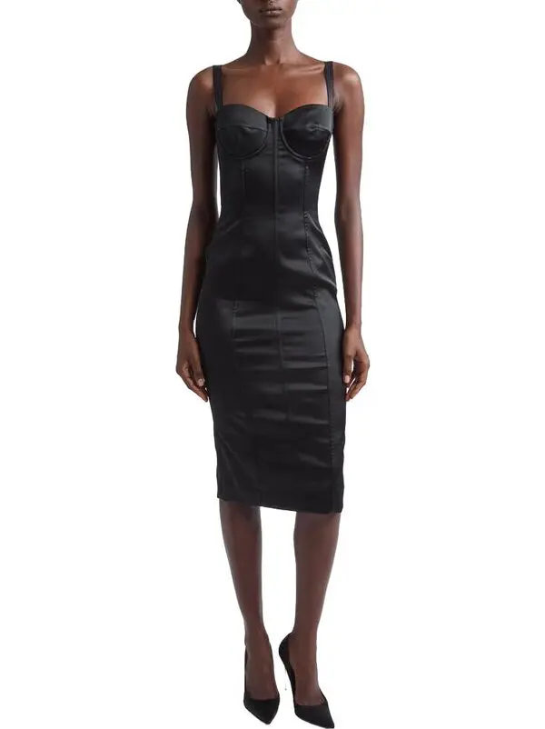 Dolce & Gabbana Satin Bustier Midi Dress - Nero