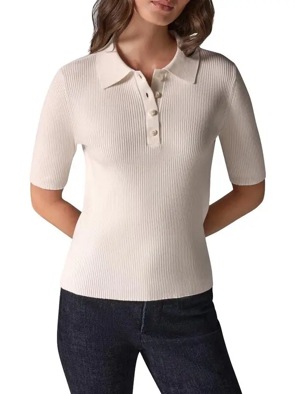 Donna Karan New York Rib Button Front Sweater - Cream