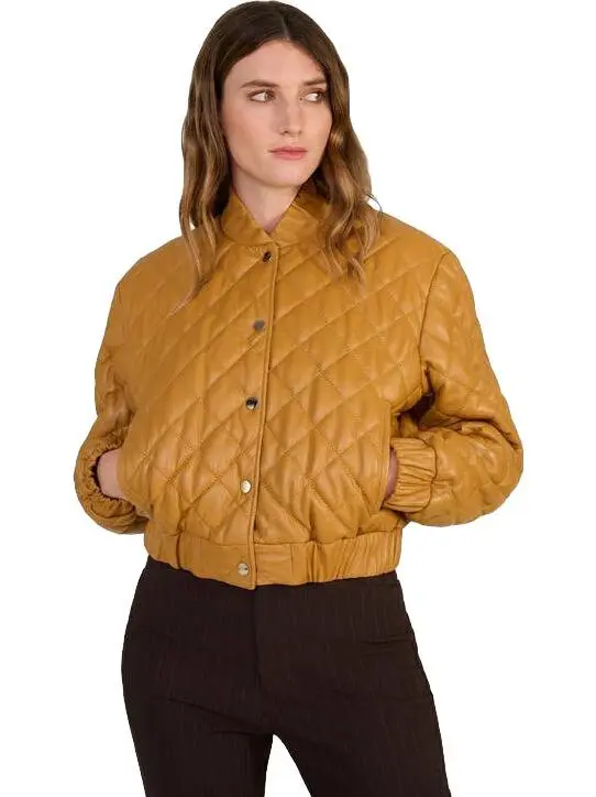 FURNIQ UK Aveline Quilted Leather Jacket - Caramel