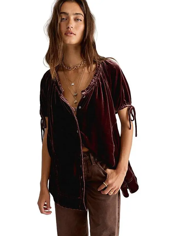Free People Farley Velvet Tunic - Chocolate