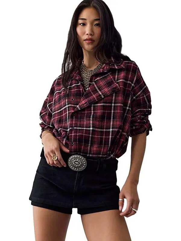 Free People We The Free Elisson Plaid Top - Black Combo