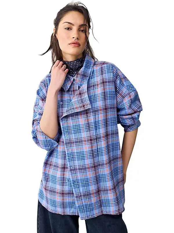 Free People We The Free Elisson Plaid Top - Blue Combo