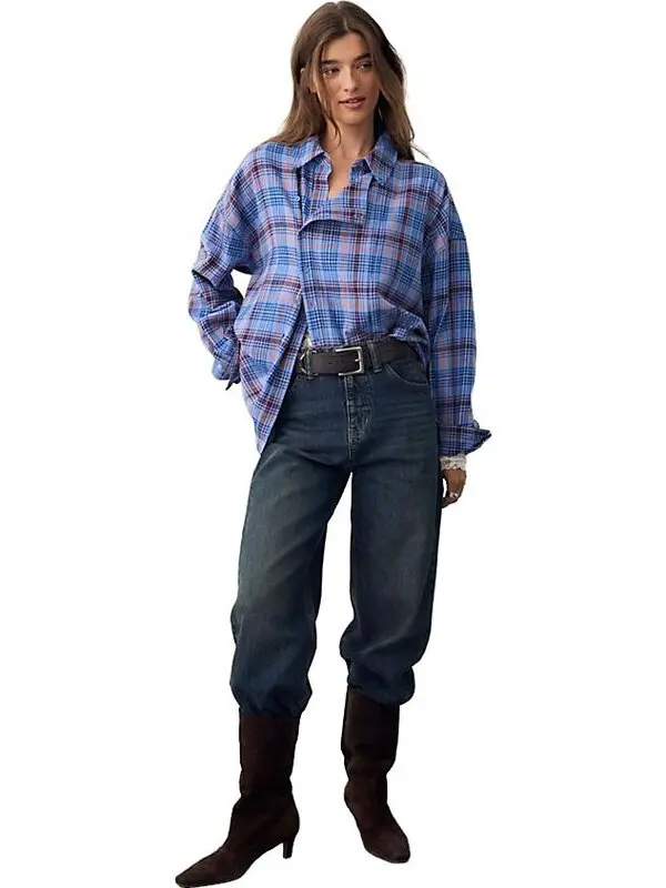 Free People We The Free Elisson Plaid Top - Blue Combo