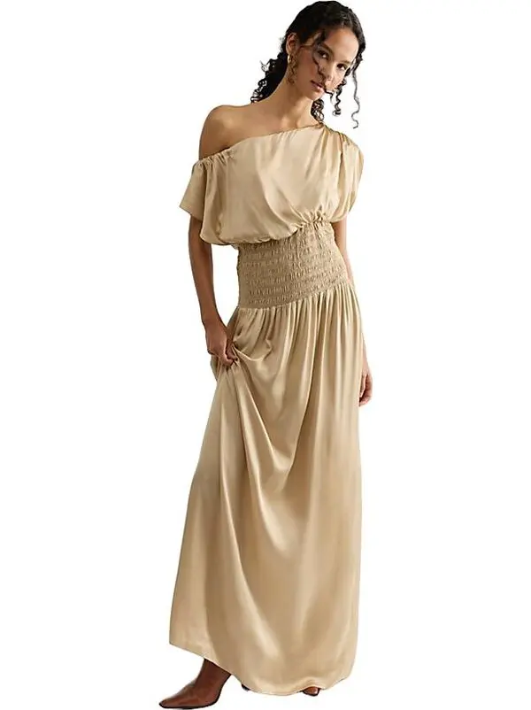 Shona Joy Agnes Shirred Maxi Dress - Oat