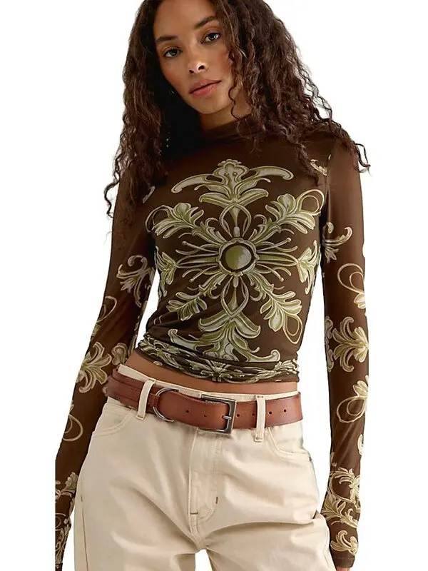 Free People Jessa Long Sleeve Top - Olive Combo