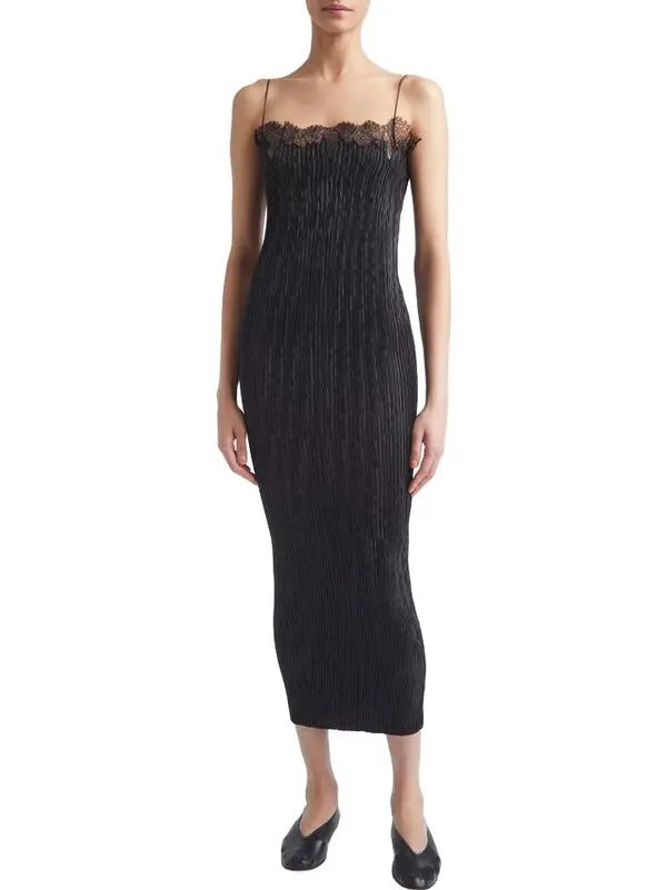 FFORME Lumie Pleated Lace Trim Dress - Black