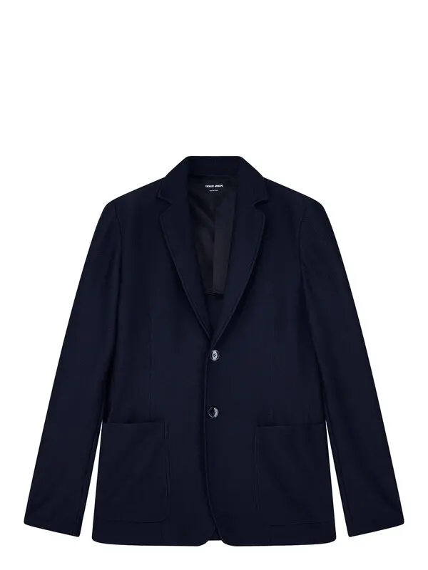 Giorgio Armani Single-breasted Jacket In Technical Seersucker Jersey With Patch Pockets - Navy Blue