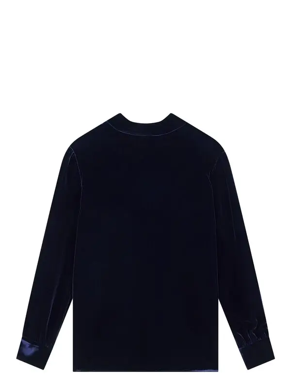 Giorgio Armani Blouse In Velvet With Stand-up Collar And Ribbons - Blue