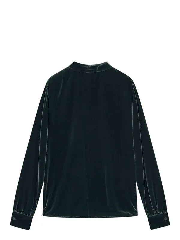 Giorgio Armani Blouse In Velvet With Stand-up Collar And Ribbons - Grey