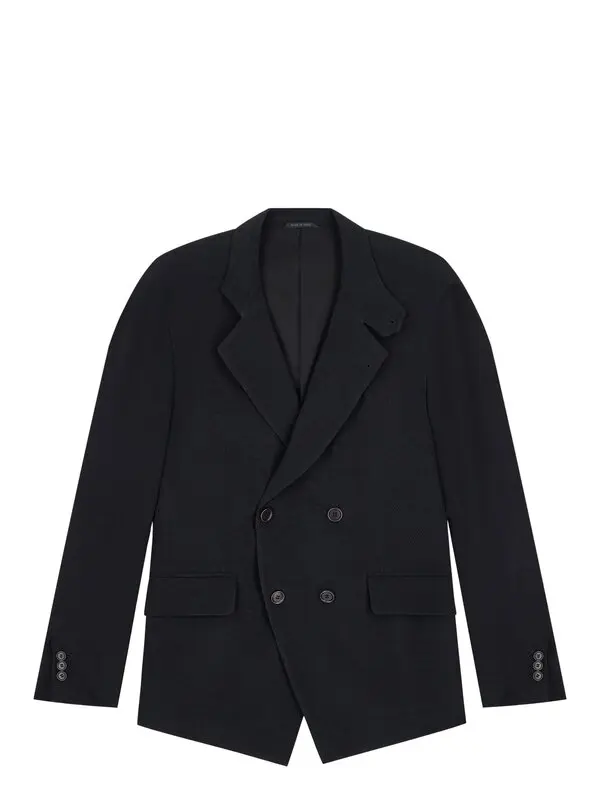 Giorgio Armani Double-breasted Jacket In Cupro With A Wavy Bleached Finish - Black