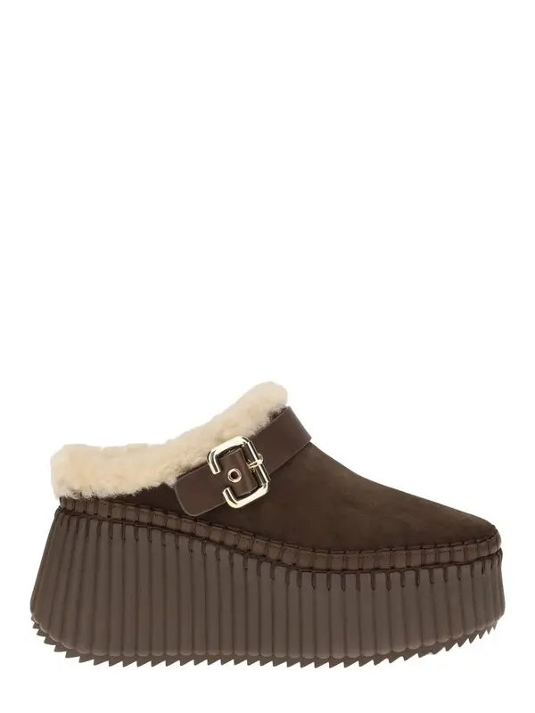 Chloé Nama Wedge Mules - Brown