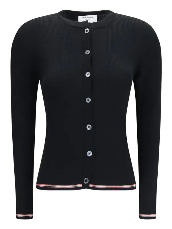 Thom Browne Ribbed Merino Wool Cardigan - Black