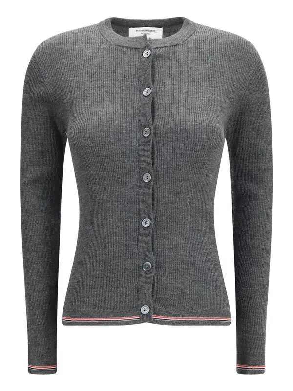 Thom Browne Ribbed Merino Wool Cardigan - Grey