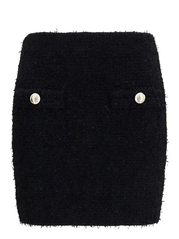 Balmain Tweed Mini Skirt With Logo Buttons - Black