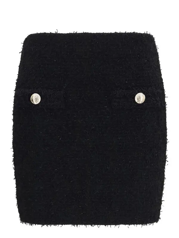 Balmain Tweed Mini Skirt With Logo Buttons - Black