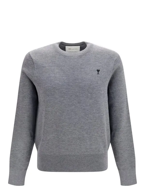 AMI Paris Pull Col Rond Ai De Coeur Ale - Grey