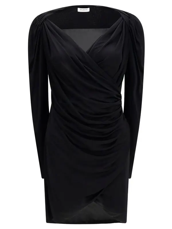 Balmain Draped Jersey Mini Dress - Black