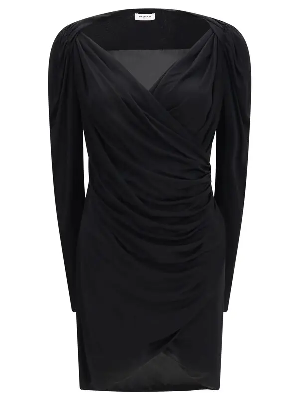 Balmain Draped Jersey Mini Dress - Black