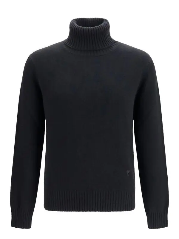 AMI Paris Ebroidered Logo High-neck Sweater Ale - Black