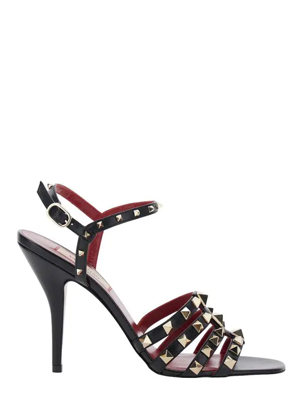 Valentino Garavani Sandal | Rockstud | T. 100 | Capretto/platinum Mix - Black