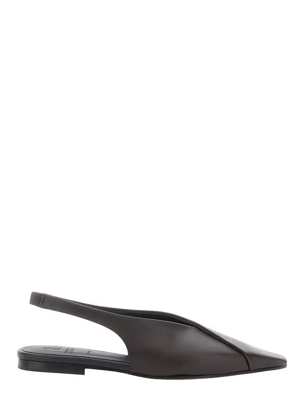 Brunello Cucinelli Brown Slingback Ballet Shoes With Square Toe In Leather For - Multicolor