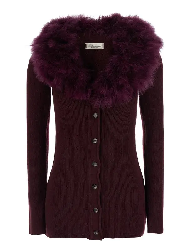 Blumarine Knitwear With Round Neck And Long Sleeves In Virgin Wool Bordeaux - Multicolor