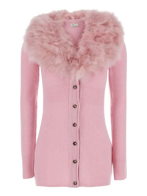 Blumarine Sweater With Round Neck And Long Sleeves In Virgin Wool For - Pink