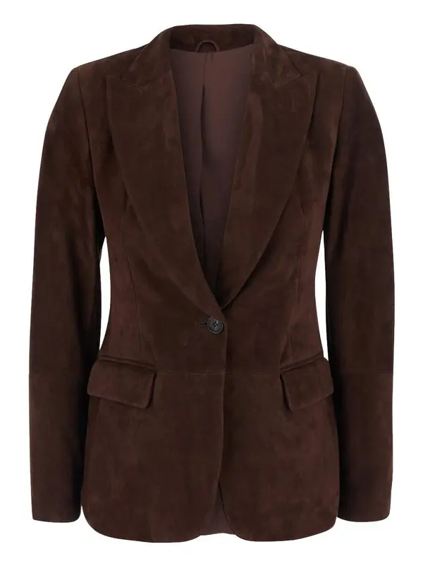 Brunello Cucinelli Brown Single-breasted Jacket With Peak Revers In Suede For - Multicolor