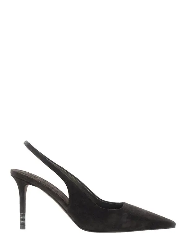 Brunello Cucinelli Brown Heeled Sandals With Monile Detail On The Heel In Suede For - Multicolor