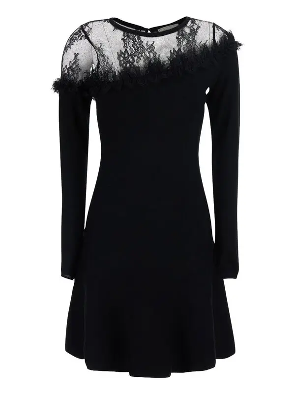 Blumarine Dress With Long Sleeves And Round Neckline In Black Virgin Wool For - Multicolor