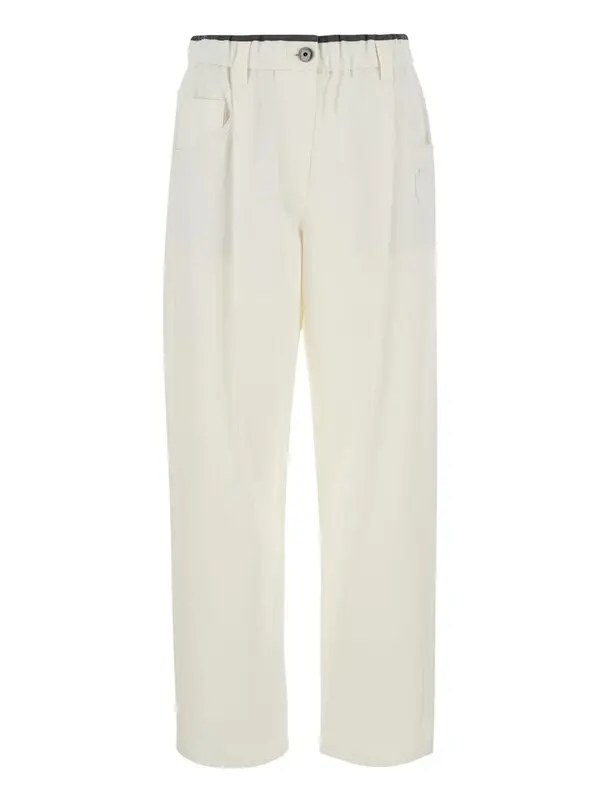 Brunello Cucinelli White Pants With Pleats And Patch Pockets On The Back In Cotton For - Multicolor