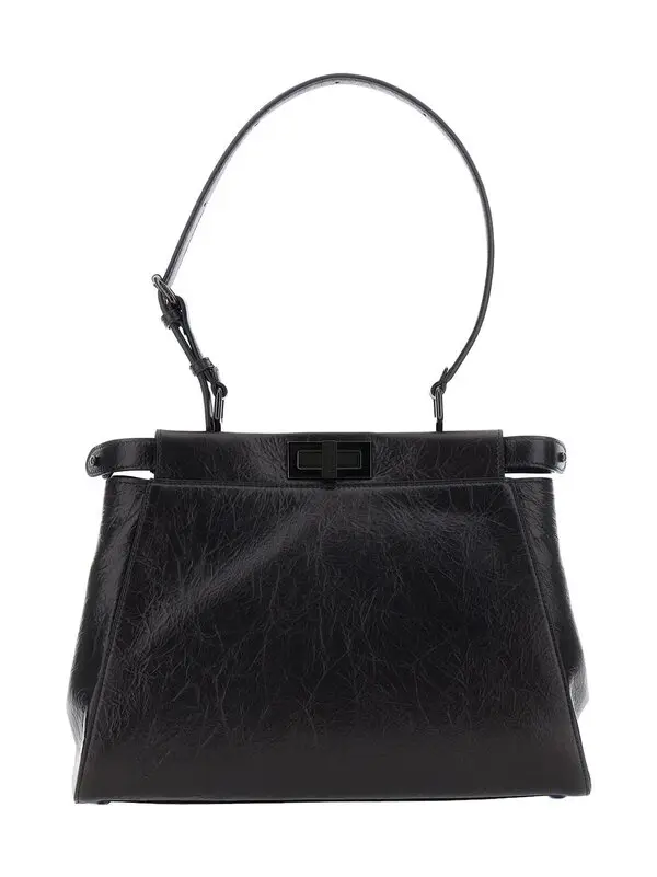 Fendi My Peekaboo' Black Medium Handbag With Adjustable Shoulder Strap And Twist-lock Closure In Leather For - Multicolor