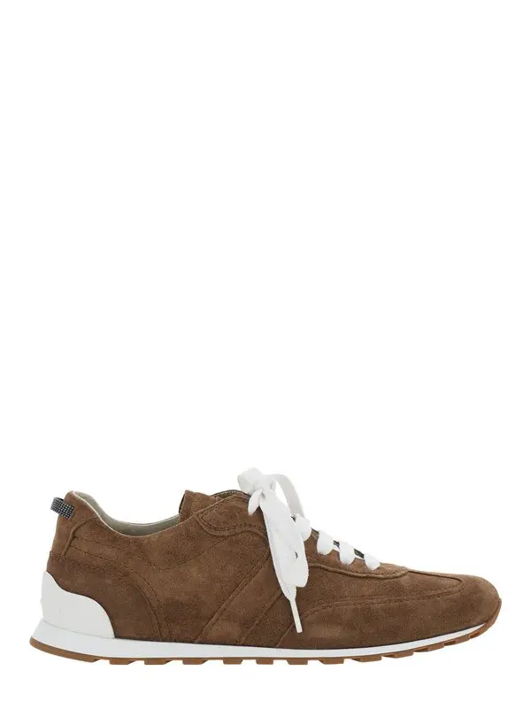 Brunello Cucinelli Brown Low Top Sneaker With Monile Detail On The Back In Suede For - Multicolor