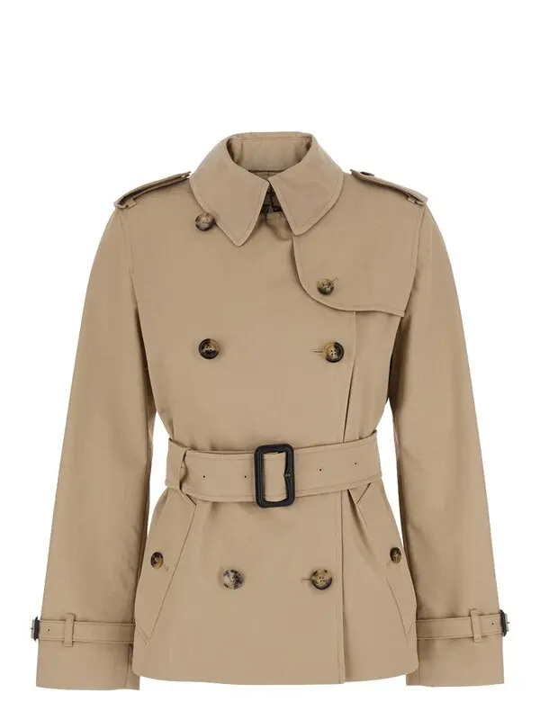 Burberry Lakefield' Beige Short Trench Coat With Collar And Front Belt In Cotton For - Multicolor