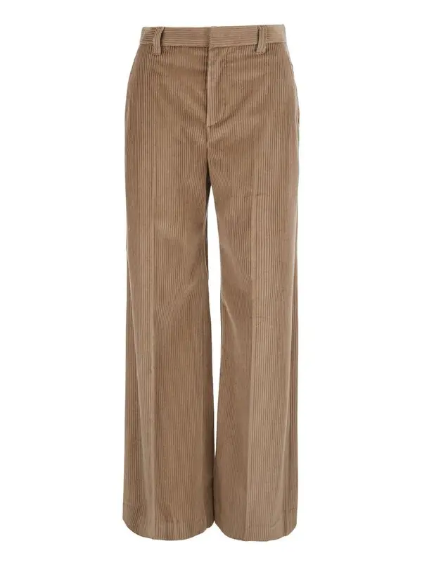 Brunello Cucinelli Brown Wide-leg Trousers With Monile On The Belt Loop In Corduroy - Cream